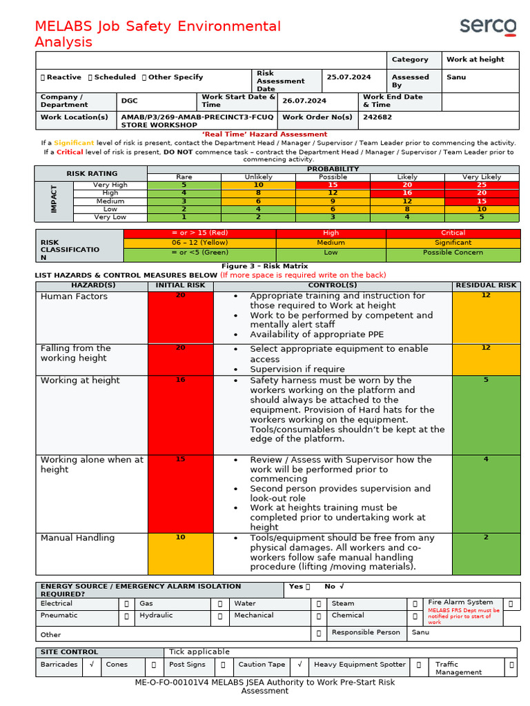 JSEA -Work at Height | PDF | Risk | Occupational Safety And Health