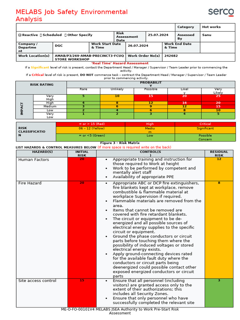 JSEA - Hot Works | PDF | Risk | Safety