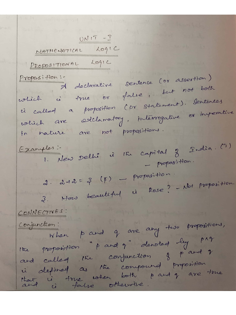 UNIT I Mathematical Logic | PDF
