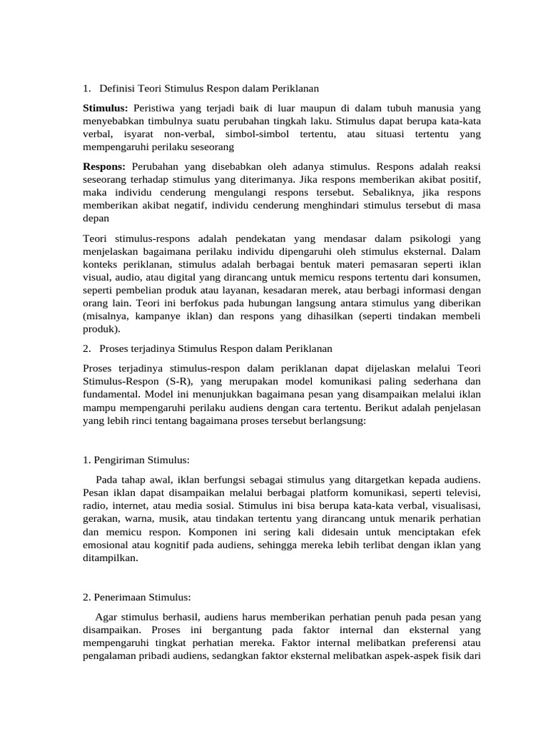 Definisi Teori Stimulus Respon Dalam Periklanan | PDF | Pengembangan Diri