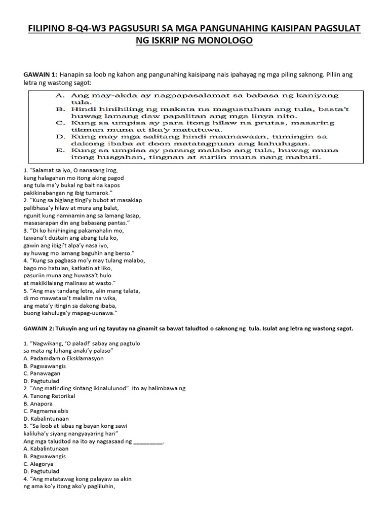 FILIPINO 8 q4w3 GAWAIN | PDF