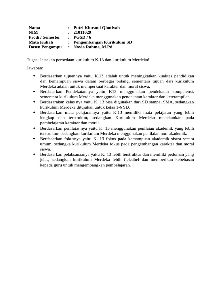 Tugas Bu Novia - Pengembangan Kurikulum (Putri Khusnul Q) | PDF