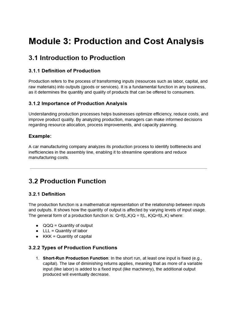 Production and Cost Analysis Overview | PDF | Average Cost | Production ...