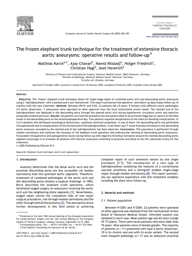 Frozen Elephant Trunk for Aortic Aneurysms | PDF | Aorta | Angiology