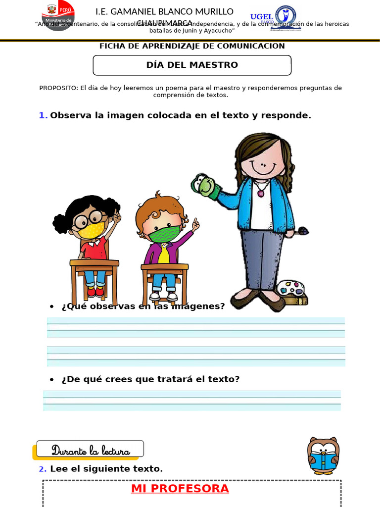 04 de Julio - Ficha d4 Plan Lector Día Del Maestro | PDF | Artes del ...