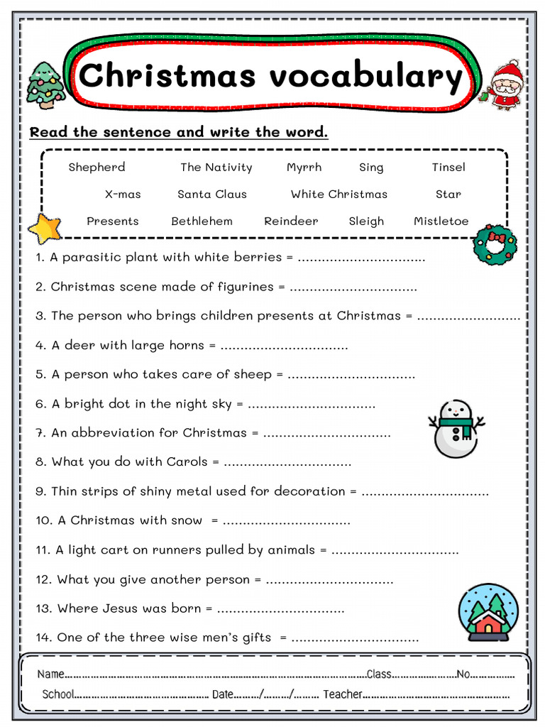 Worksheet Christmas Vocabulary | PDF