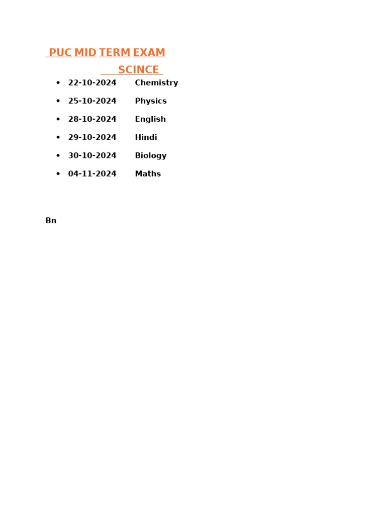 PUC MID Term Exam Scince | PDF