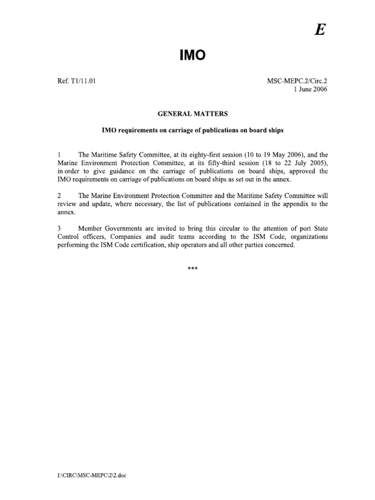 Imo Req of Carriage of Publicatiob On Board | PDF