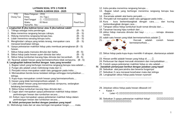 Latihan Sts 1 Ipas | PDF