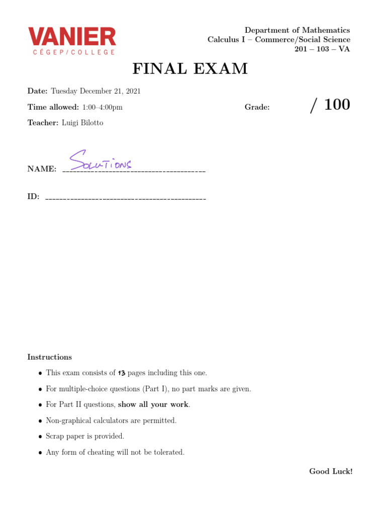 A21 103 Final Sol Pdf Tangent Mathematical Relations