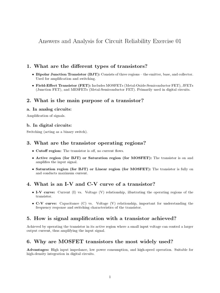 Answers and Analysis For Circuit Reliability Exercise 01 | PDF | Mosfet ...