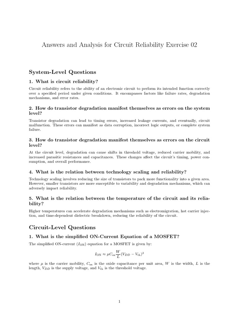 Answers and Analysis For Circuit Reliability Exercise 02 | PDF | Field ...