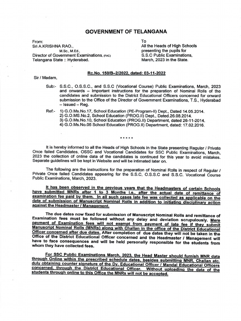 HM Instructions SSC March 2023 | PDF