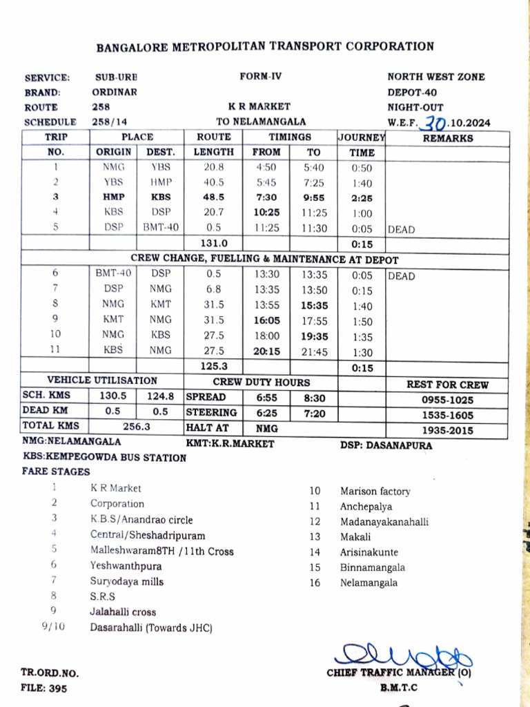 BMTC Bus Route 40 Timetable | PDF | Land Transport | Bus Transport