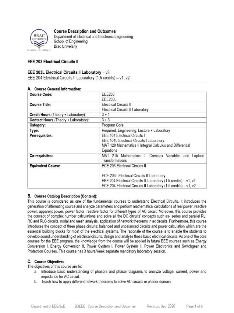 EEE 203: Advanced Circuit Analysis | PDF | Electrical Impedance ...