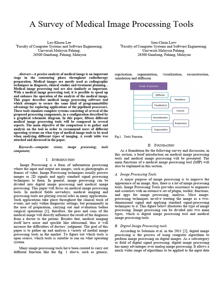 A Survey of Medical Image Processing Tools | PDF | Medical Imaging | Software