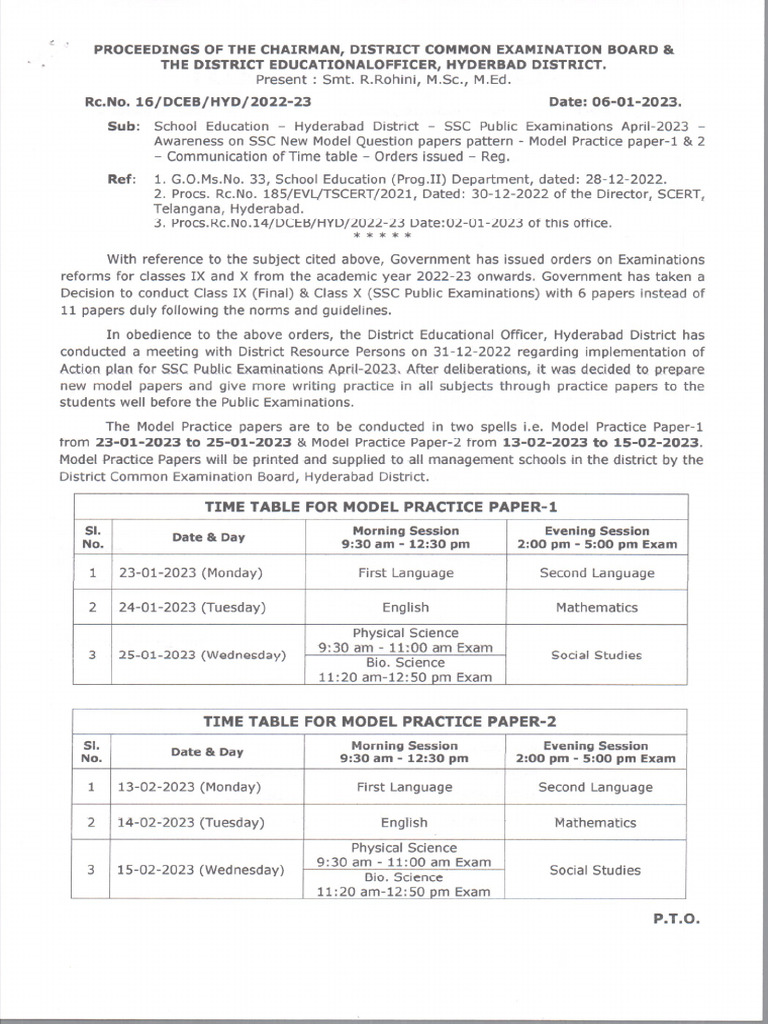 Model Practice Paper Time Table - Syllabus | PDF