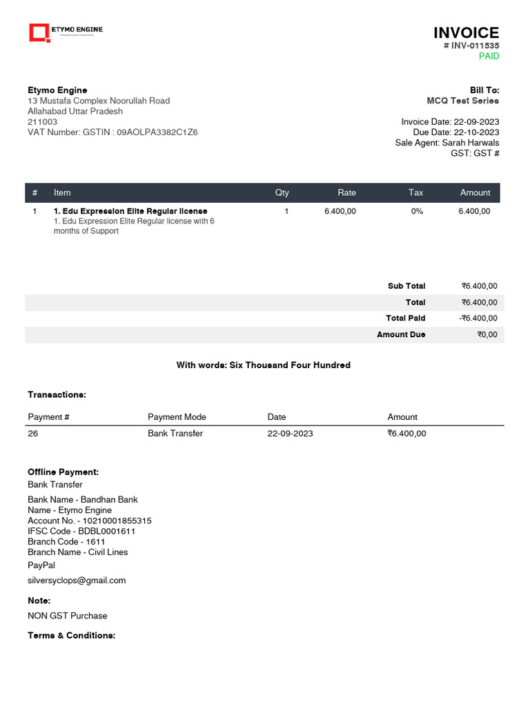 Inv 011535 Etymo Engine | PDF | Value Added Tax | Invoice