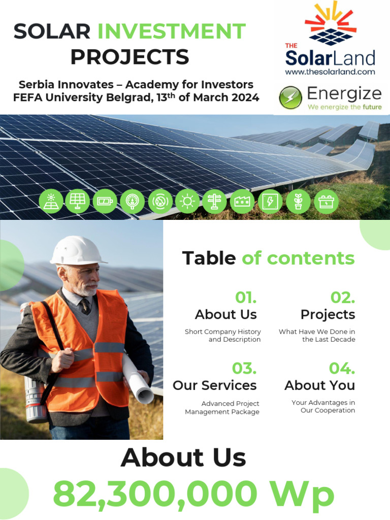 Energize & the Solar Land Solar Investment Projects | PDF | Solar Power | Investing