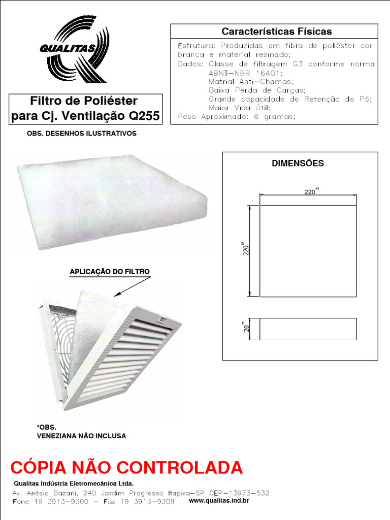 Ficha Tecnica Filtro de Poliester CJ Ventilacao q255 | PDF