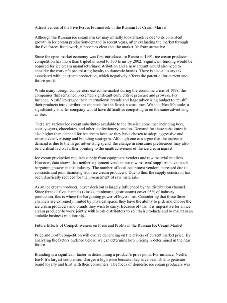 Attractiveness of The Five Forces Framework in The Russian Ice Cream ...