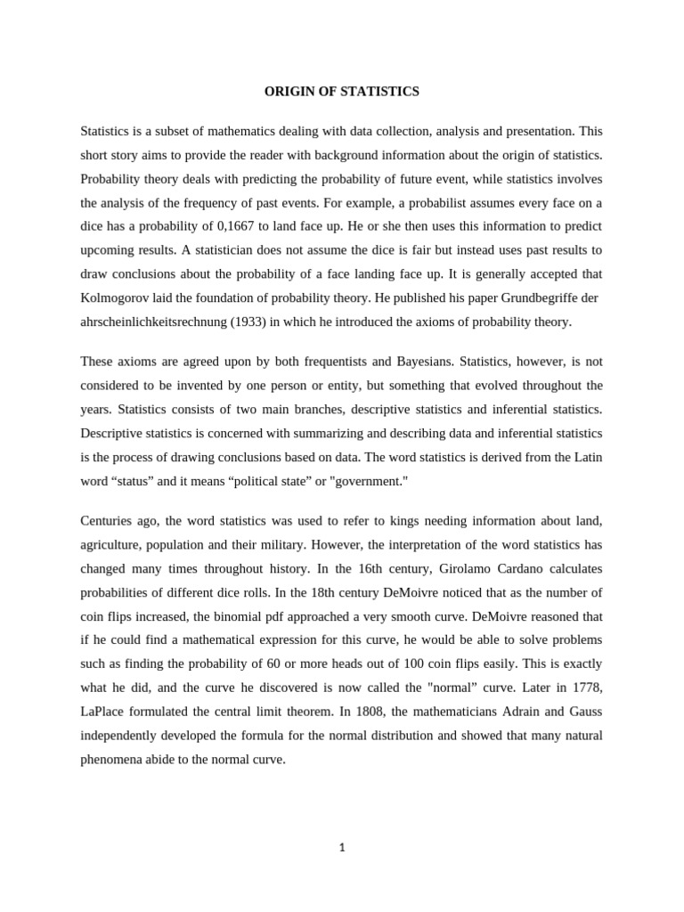 ORIGIN OF STATISTICS | PDF | Statistics | Probability