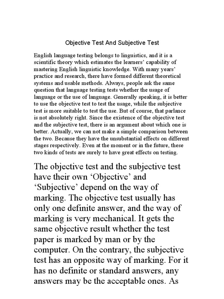 Objective vs Subjective English Language Tests | PDF | Multiple Choice ...