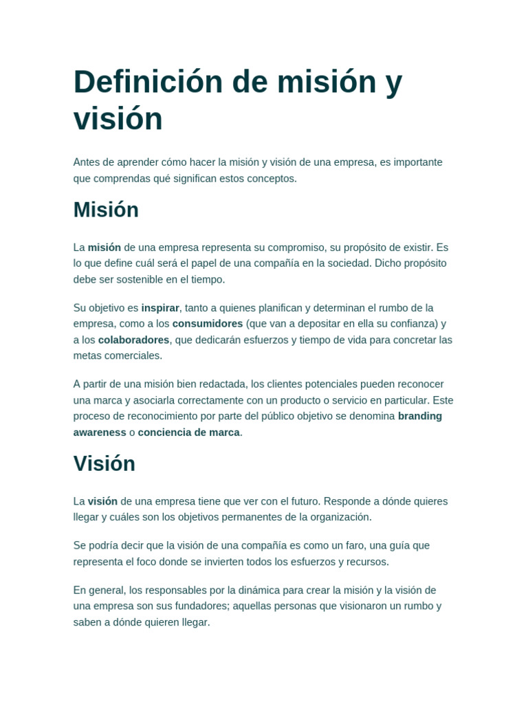 Definición de Misión, Vision Otros | PDF | Business | Marca