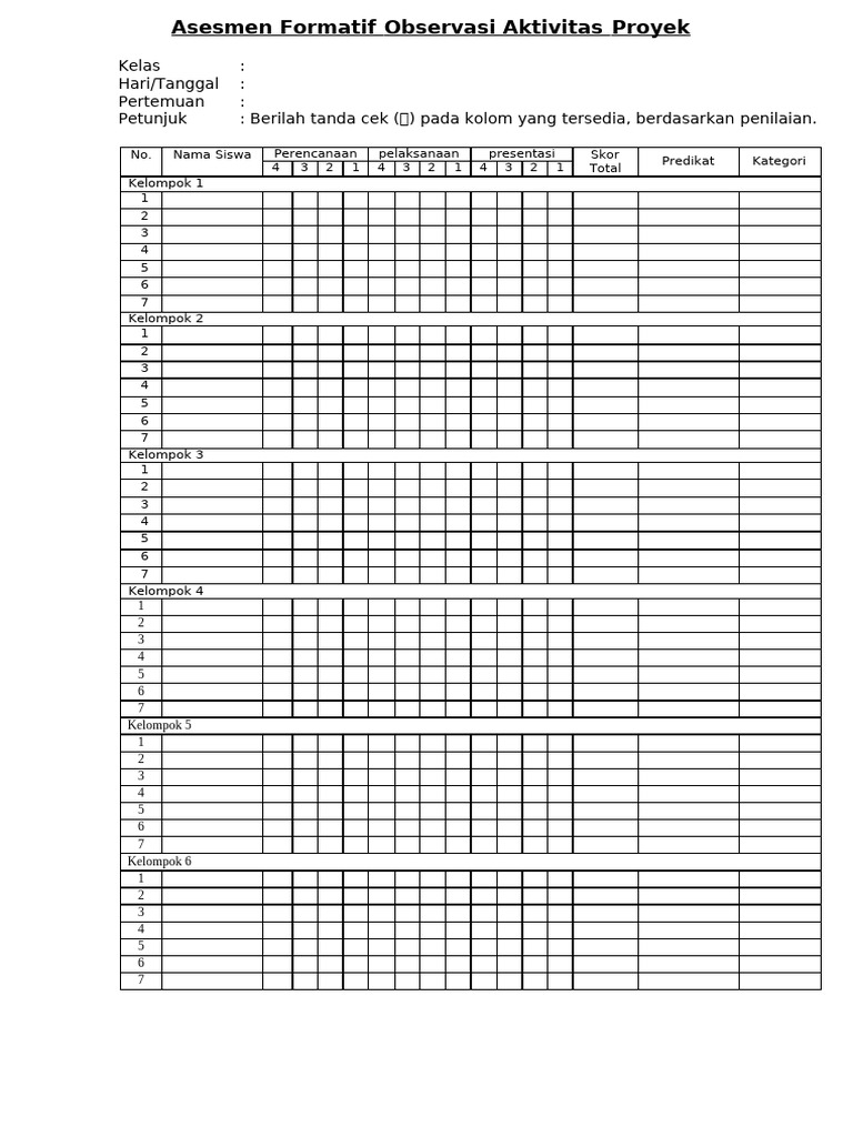 Asesmen Formatif Observasi Aktivitas Proyek | PDF