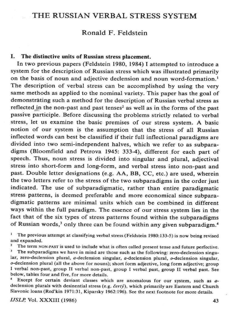 The Russian Verbal Stress System IJSLP - 86 - Vol33 | PDF
