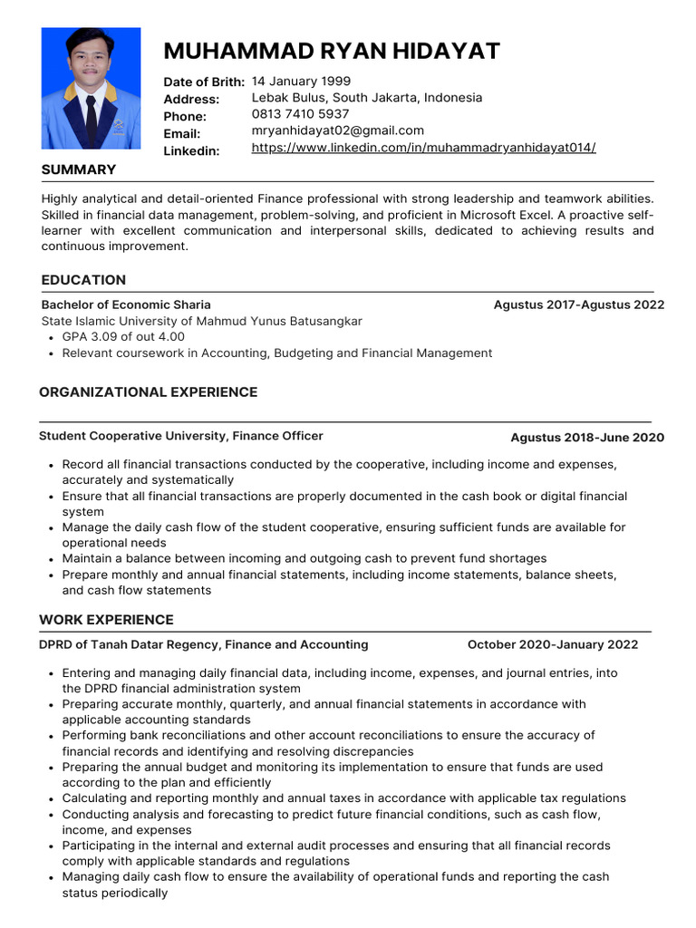 CV_Muhammad Ryan Hidayat | PDF | Financial Statement | Financial Analyst