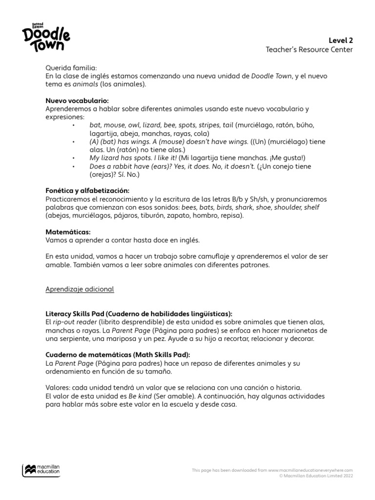DDL2e TRC2 ParentLetter Spanish U04 | PDF