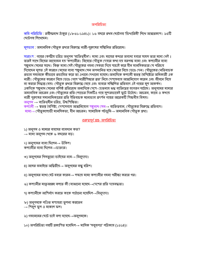 HSC Bangla 1st Paper (Oporichita) | PDF