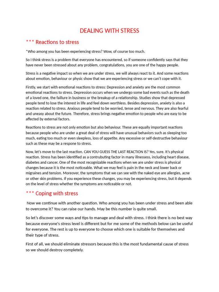 Dealing With Stress | PDF | Stress (Biology) | Anxiety