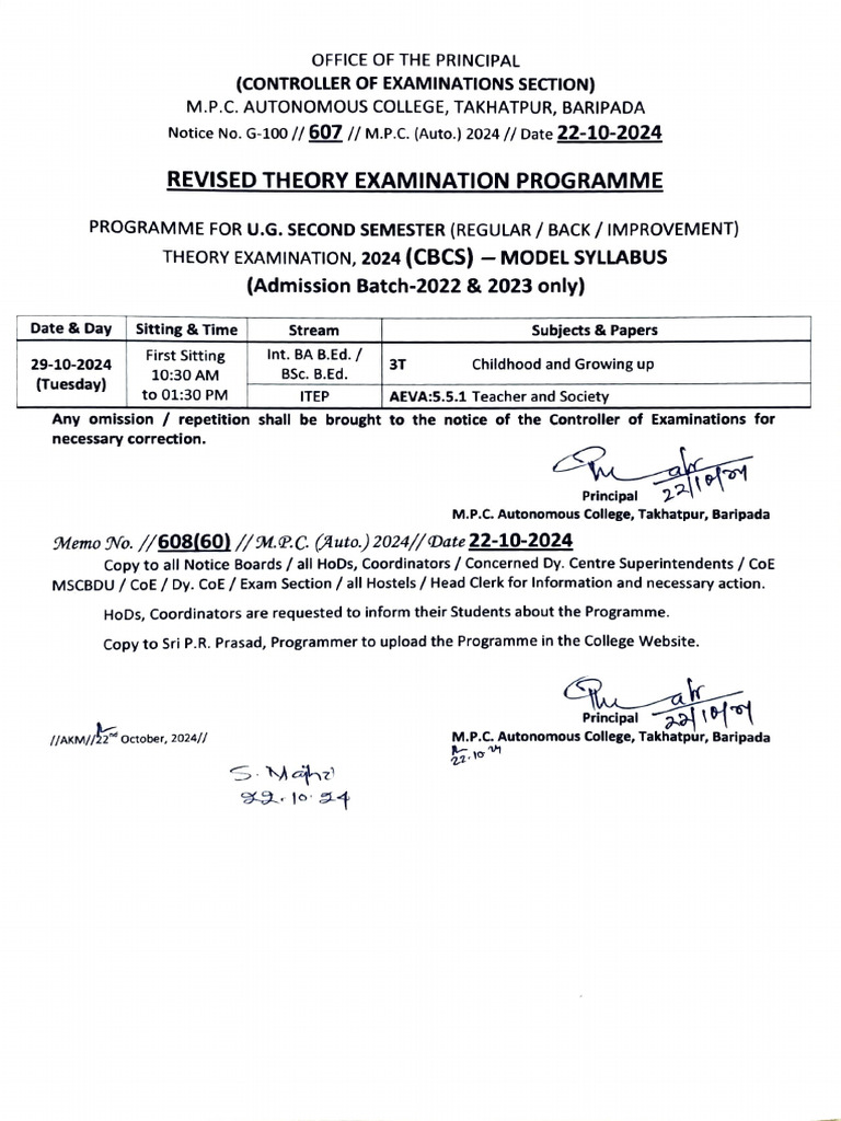 Revised Theory Examination Programme | PDF | Technology & Engineering