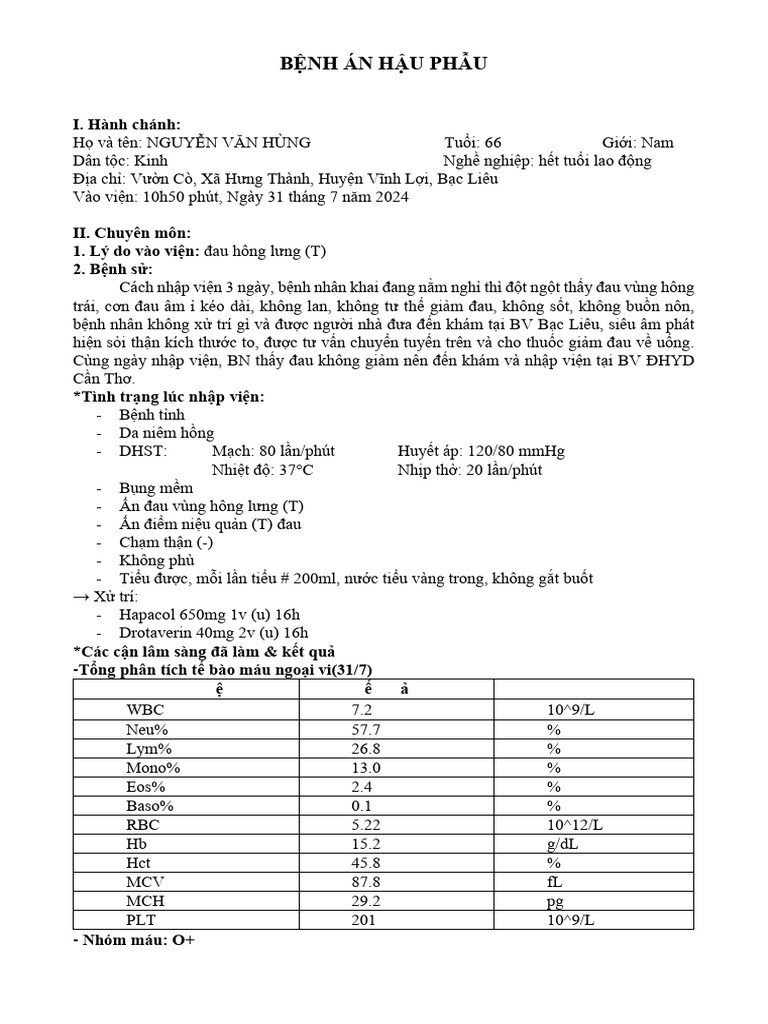 BA Hậu phẫu PNCL | PDF