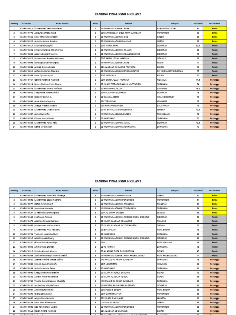 Peraih Medali Babak Final KSNR 6 Tahun 2024 | PDF