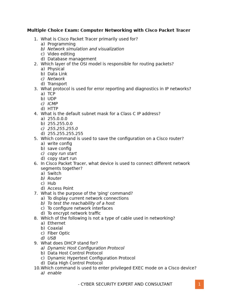 Exam - Computer Networking with Cisco Packet Tracer | PDF | Computer Network | Internet Protocol ...