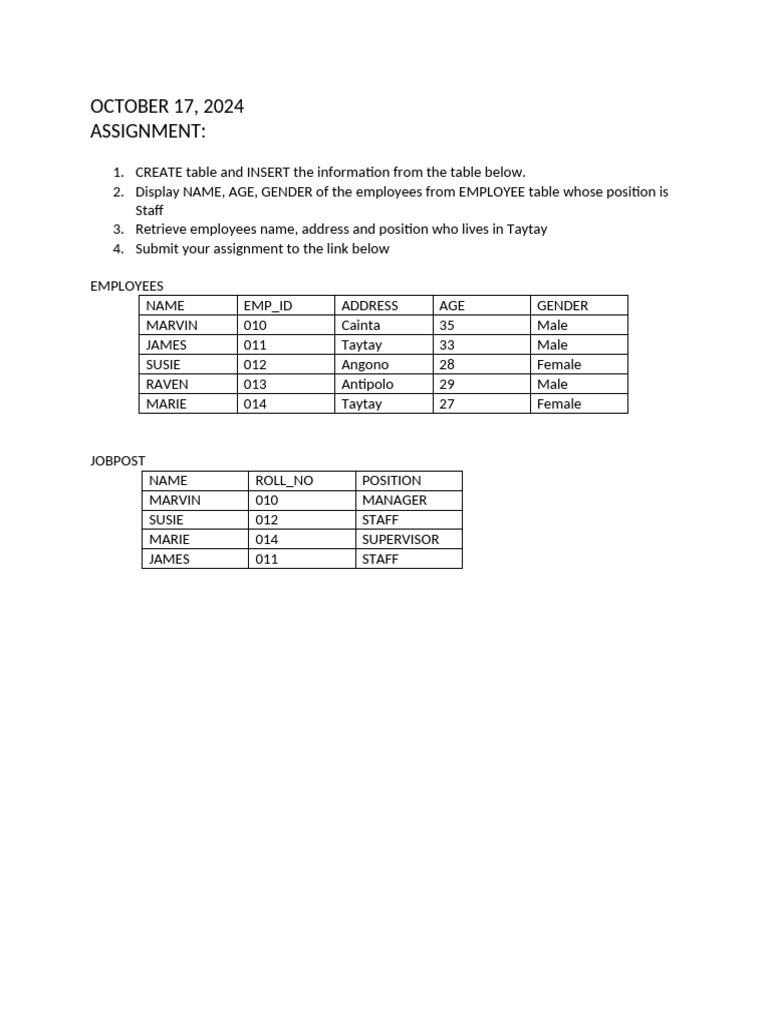 Oct 17 Oracle 1 Assignment Pdf