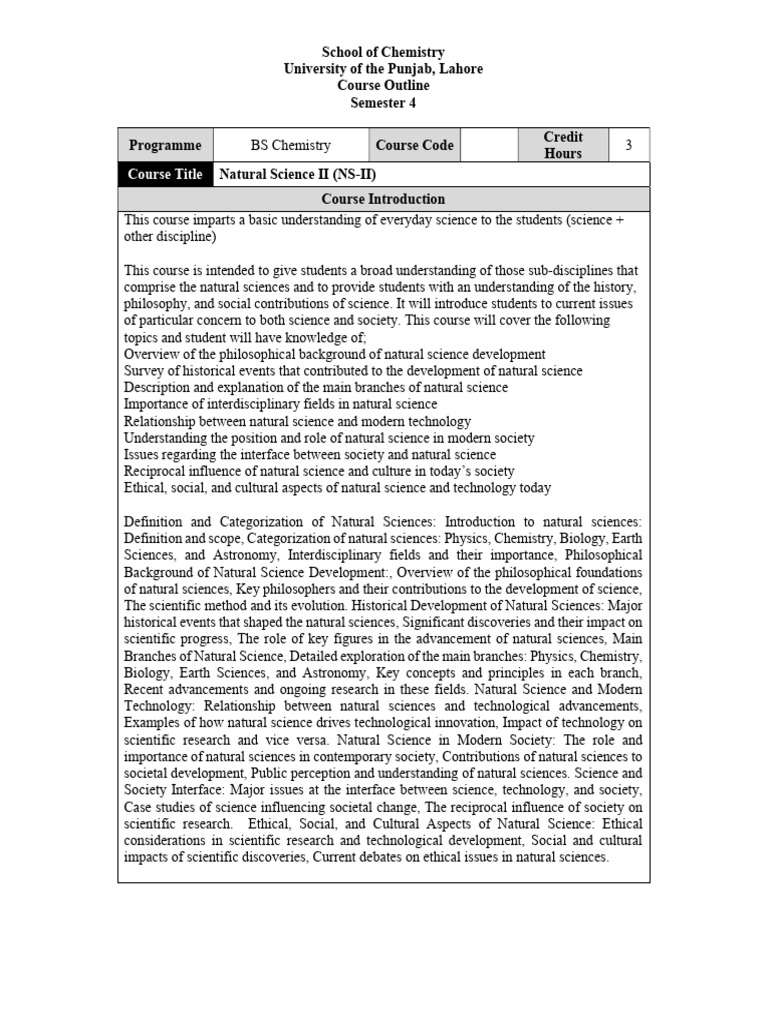 Natural Science II Course Outline | PDF | Natural Sciences | Science