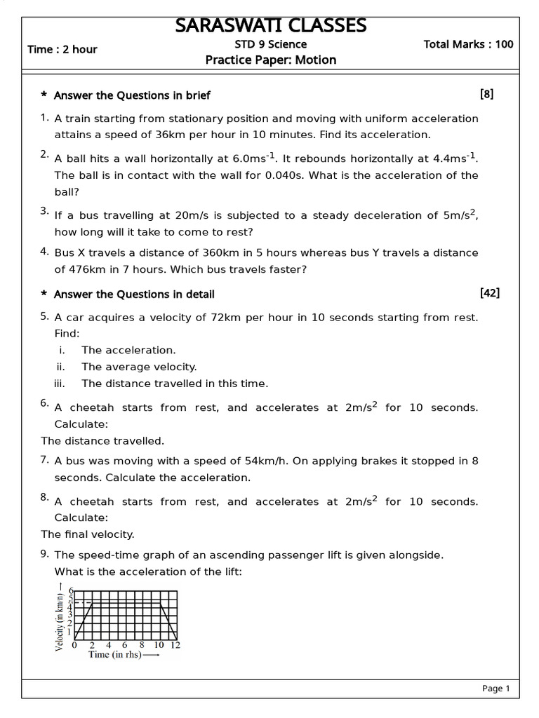 Practice Paper Motion | PDF | Acceleration | Speed