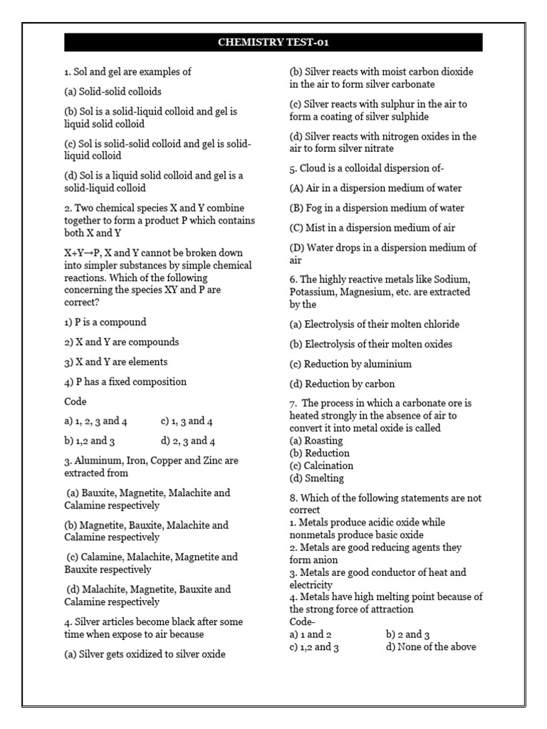 Chemistry Test Questions and Answers | PDF | Oxide | Metals