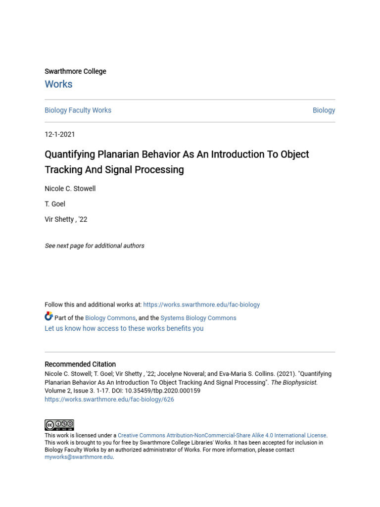 Quantifying Planarian Behavior As An Introduction To Object Track | PDF | Interdisciplinarity ...