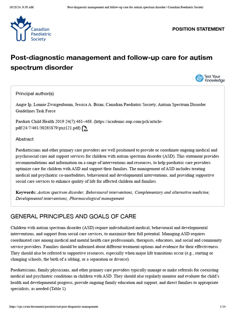 Post-Diagnostic Management and Follow-Up Care For Autism Spectrum ...
