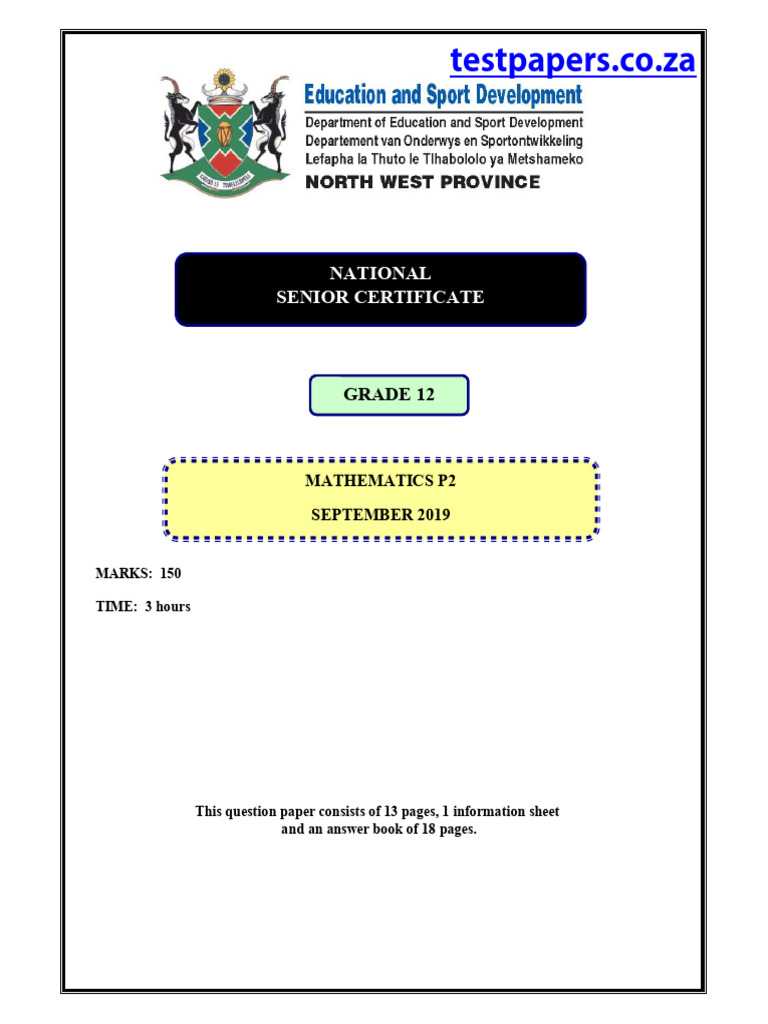 NW Maths P2 English September 2019 | PDF | Circle | Elementary Mathematics
