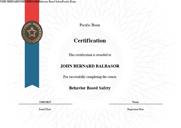 Certification Behavior Based Safety Johnbernard Pdf