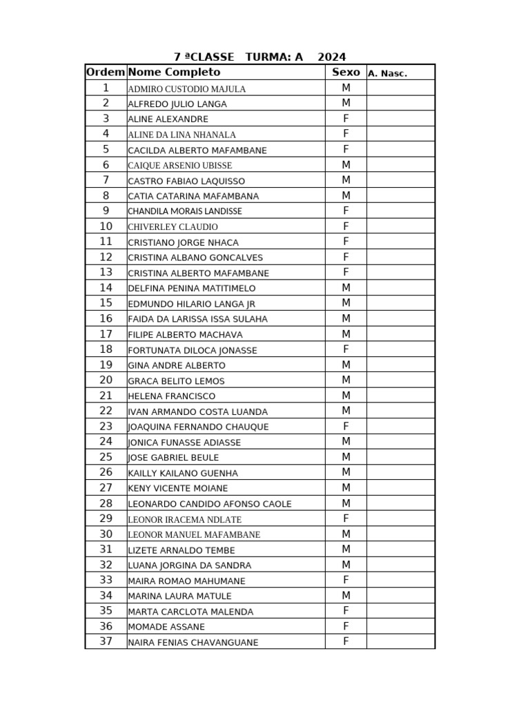LISTA 7.a CLASSE 2024 | PDF