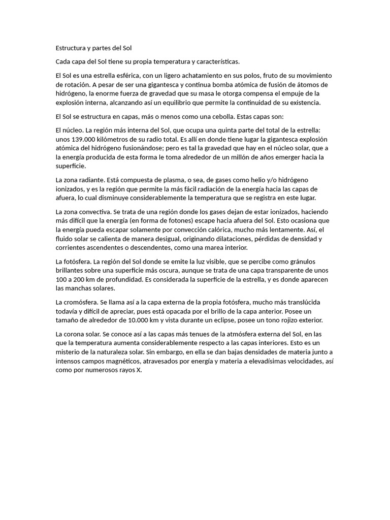 Estructura del Sol: Capas y Características | PDF | Dom | Estrellas