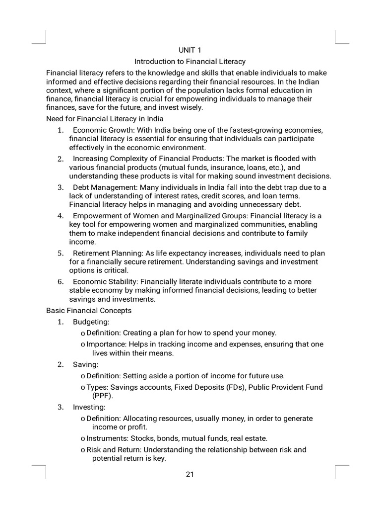 Financial Literacy Notes Sem I | PDF | Banks | Reserve Bank Of India