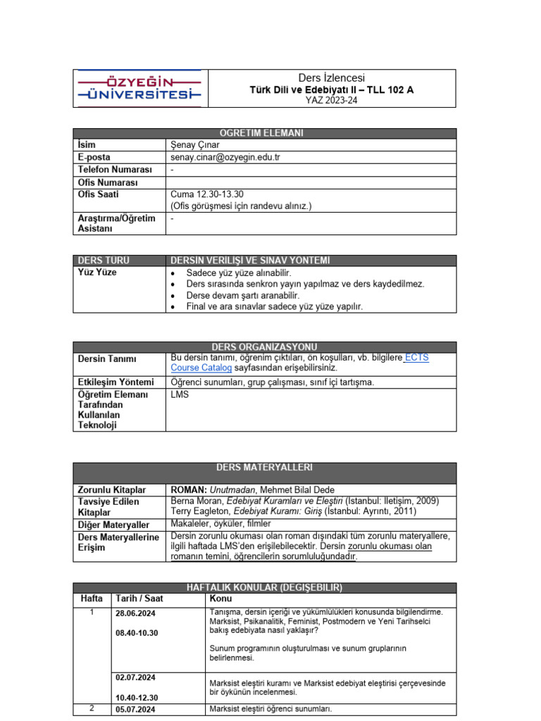 TLL 102 İzlence - Özyeğin 2 1 PDF | PDF